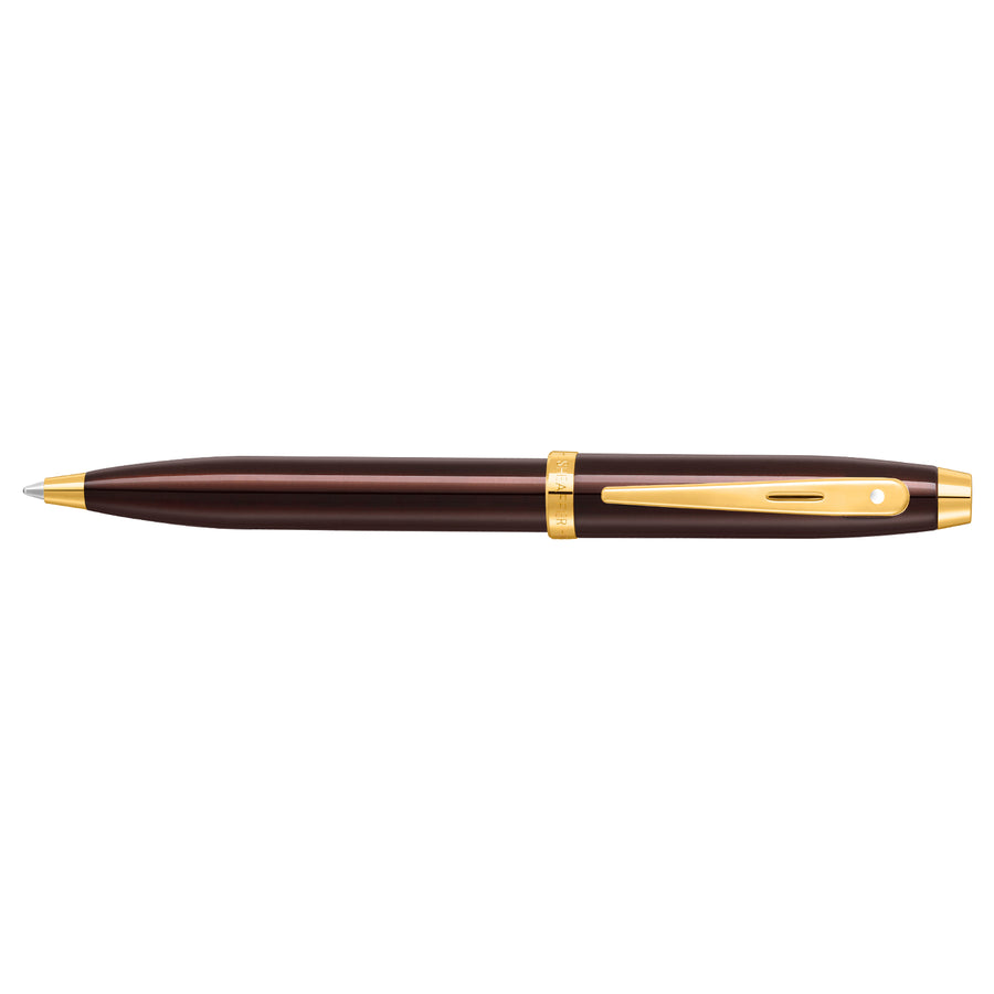 Sheaffer® 100 9370 Glossy Coffee Brown Ballpoint Pen With PVD Gold-Ton